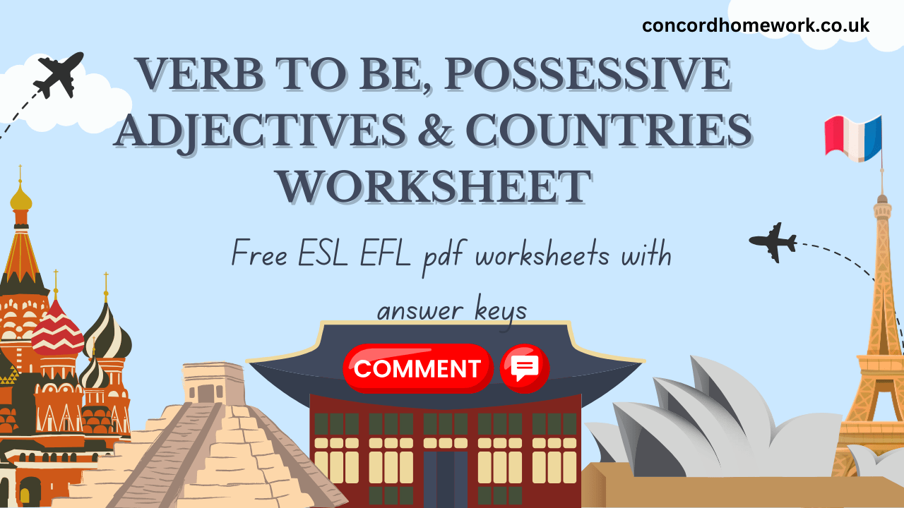Verb to be, Possessive adjectives & Countries Worksheet Free ESL EFL ...